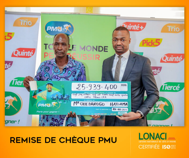 PMU: Un gagnant reçoit un chèque de plus de 25 millions Fcfa – LONACI